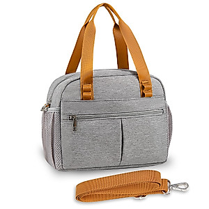 HSHPX Lunch Bag Women Insulated Adult Lunch Box Large Reusable Lunch Tote with Webbing Loop Cute Portable Lunch Cooler with Adjustable Shoulder Strap for Work Office Picnic (Gray)