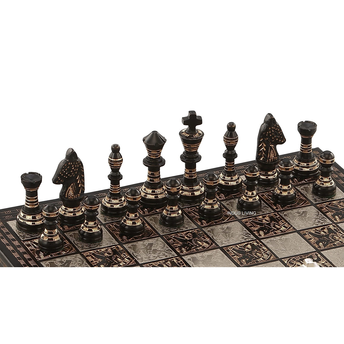 Luxury & Decorative Premium Chess Board Game Set | 10 x 10 Inches | Black & Silver | Collectible & Handmade Chess Set for Professionals & Adult for Tournament/for Gifting by INDUS LIVING