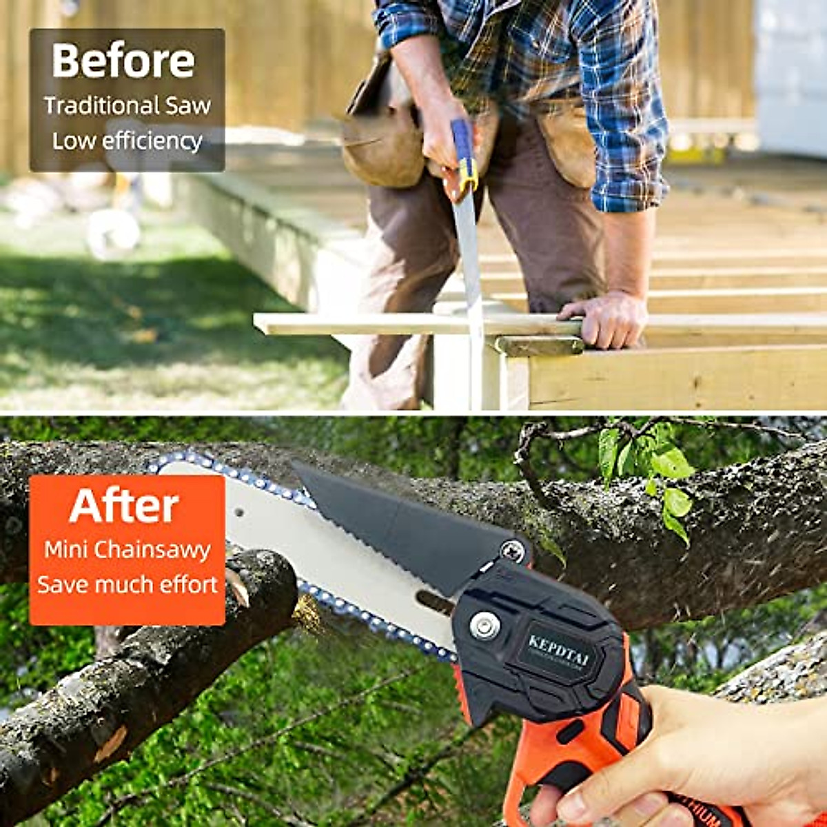 Mini Chainsaw 6 Inch & 4 Inch, KEPDTAI Cordless Chainsaw Set, 550W Electric Chainsaw 24V Rechargeable Battery Portable Small Chainsaw with Safety Lock for Tree Pruning Wood Cutting Branches Shears