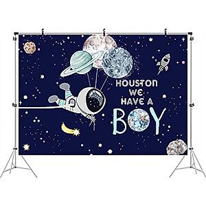 Ticuenicoa 7x5ft We Have A Boy Backdrop for Baby Shower Outer Space Rocket Astronaut Theme Babyshower Backdrops Night Sky Hanging Stars Planet Galaxy Photo Background Kids Birthday Party Decoration