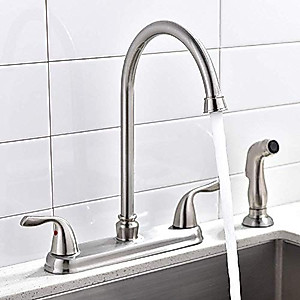 SHACO Stainless Steel Two Handle Kitchen Faucet with Sprayer,High Arch 360 Swivel Kitchen Faucet Side Sprayer for Sink 3 Hole 4 Hole