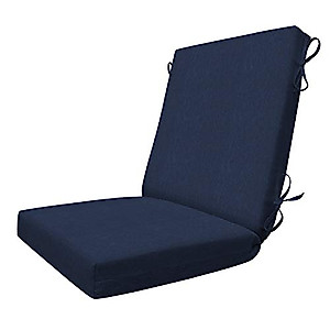 Honeycomb Indoor/Outdoor Textured Solid Indigo Blue Highback Dining Chair Cushion: Recycled Fiberfill, Weather Resistant, Reversible, Comfortable and Stylish Patio Cushion: 21" W x 42" L x 4" T