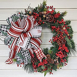 Christmas Ribbon Wired 2.5 Inch x 60Feets (4 Roll x 15Ft),Farmhouse Merry Christmas Red Buffalo Plaid Ribbon with Wire for Wreaths DIY Crafts