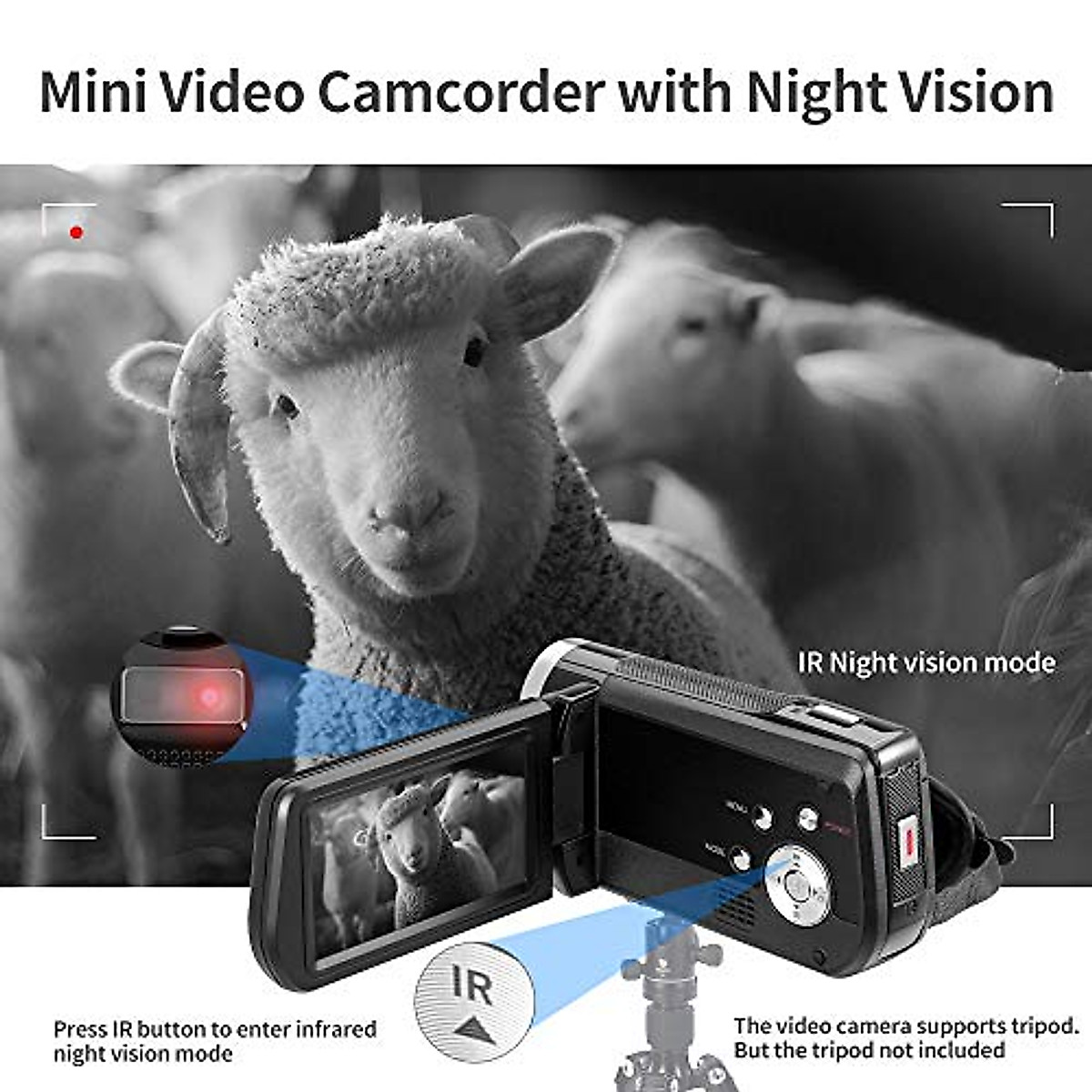 ORDRO 4K Camcorder Video Camera IR Night Vision Vlogging Camera Recorder Full HD 1080P 60FPS 3.0 Inch IPS Touch Screen YouTube Vlogging Camcorder for Beginners with 2 Batteries