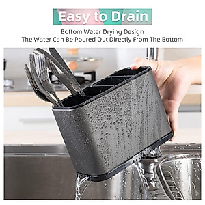 LIBODOUR Silverware Organizer,Kitchen Utensil Holder For Counter,Stainless Steel Caddy,4 Compartments Organizer, Capacity Flatware Spoon Fork Tool Cutlery Holder(Grey)