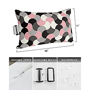 Recliner Head Pillow Ledge Loungers Chair Pillows with Insert Mid Century Pink Grey Black Abstract Geometric Art Modern Lumbar Pillow with Adjustable Strap Patio Cushion for Sofa Bench Couch, 2 PCS