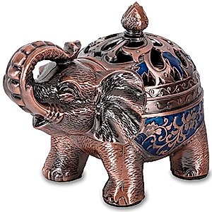 SogYupk Elephant Incense Burner with Lid,Metal Incense Holder Office/Home/Bathroom Vintage Incense Burner Decorative Ornaments,Handmade Incense Burner Gift for Meditation Yoga Lovers(Blue)