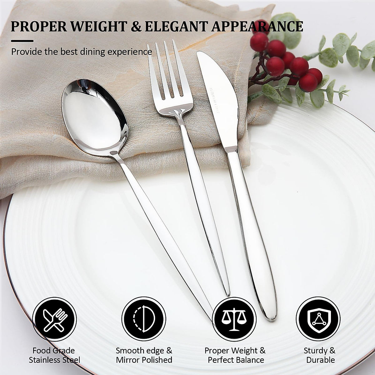 Lorena 20-Piece Stainless Steel Silverware Flatware Cutlery Set, Service for 4, Eclipse