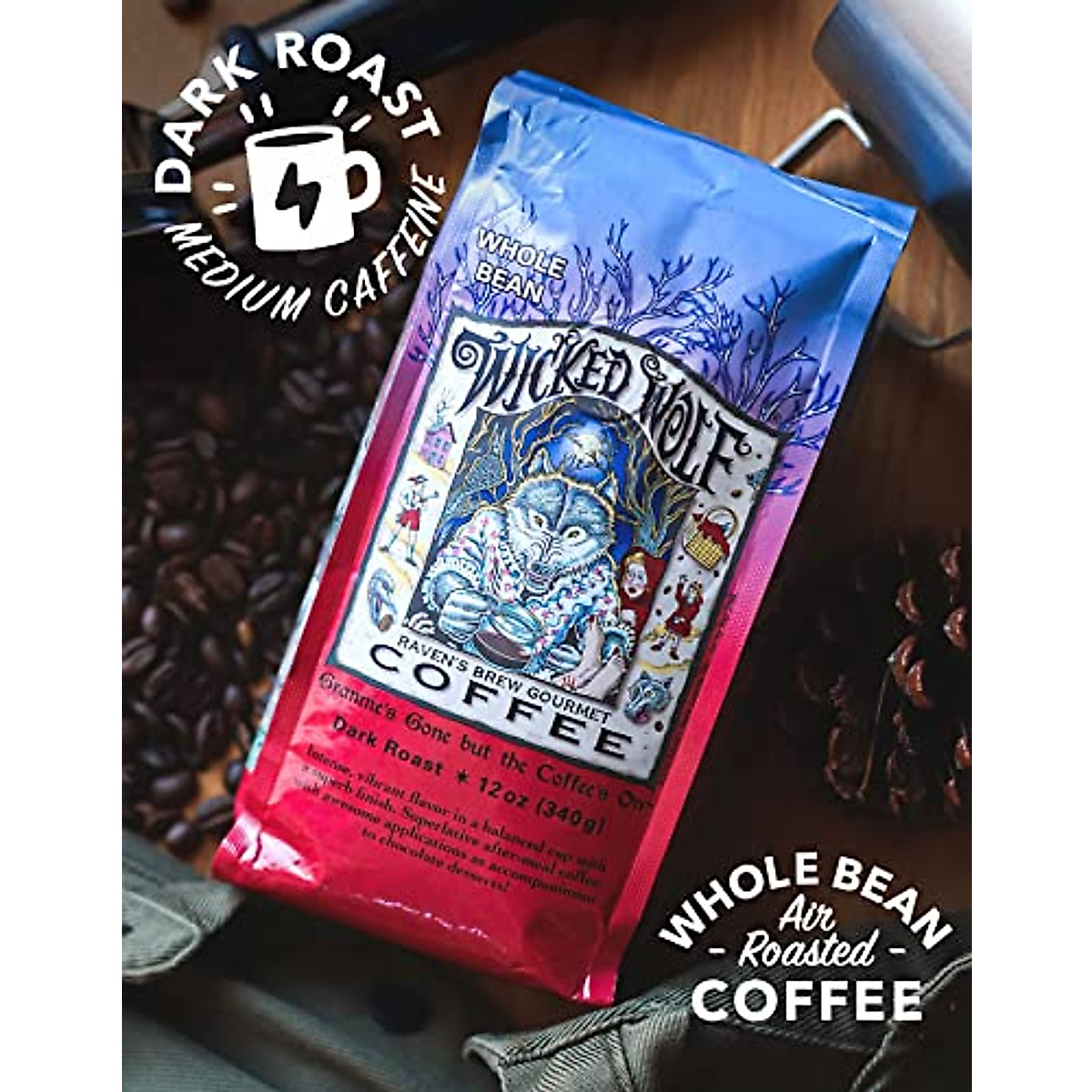 Raven's Brew Coffee Full Bodied Coffee Dark Roast Whole Bean - Wicked Wolf 12oz