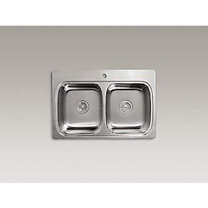 KOHLER 5267-1-NA Verse 33" X 22" X 9-1/4" Top-Mount Double-Equal Bowl Kitchen Sink With Single Faucet Hole, Stainless Steel