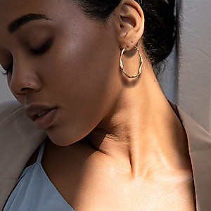 SWEETV 14K Gold Plated Hoop Earrings for Women 40mm Twisted Big Hoops 925 Sterling Silver Post Earrings Sensitive Ears