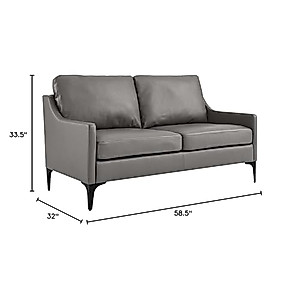 Modway Corland Modern Style Leather and Metal Loveseat in Gray