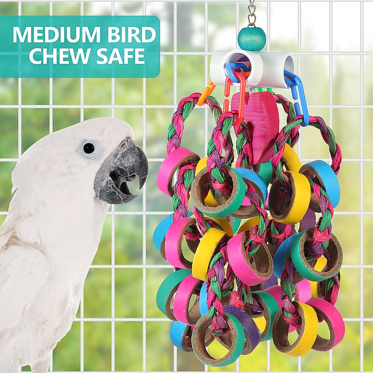 lovyoCoCo Bird Toys Conure Toys,Bird Parrot Foraging Shredder 24 Pcs Colorful Bagel Chewy Rings for Small Parrots Parakeets Conures Cockatiels Love Bird Cage Accessies (W)