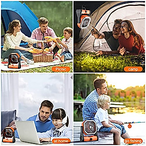 Camping Fan Rechargeable with LED Lantern, 20000mAh Rechargeable Battery Powered Fan with 270°Head Rotation, Stepless Speed and Quiet Battery Operated Tent Fan for Barbecue, Fishing, Travel, Home