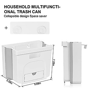 Foldable Mini Garbage Can Small Hanging Kitchen Trash Can, Wall Mounted Collapsible Garbage Bin Plastic Waste Bin Compact Portable Trash Can for Cabinet Office Bedroom Bathroom Kitchen Car
