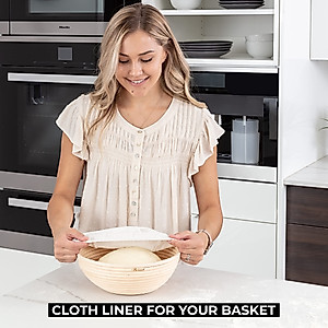 10 Inch Bread Proofing Basket Set with Stainless Steel Accessories, EQUALS BREAD Banneton Bread Proofing Basket, Whisk, Lame, Scraper, Cutter, Sifter, Liner, Bag and Stencil, Bread Baking Kit