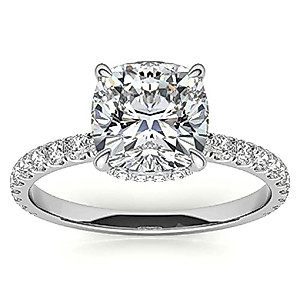 10K Solid White Gold Handmade Engagement Ring, 3 CT Cushion Cut Moissanite Diamond Solitaire Bridal/Wedding Ring for Women/Her, Minimalist Ring Anniversary Ring For Gifts (10)