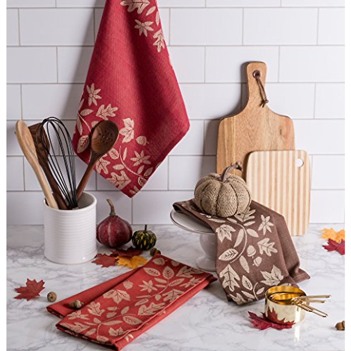 DII Fall Basics Collection Jacquard Dishtowel Set, 18x28, Harvest Vine 3 Piece