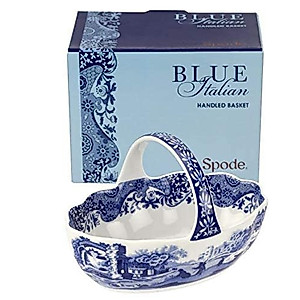 Spode Blue Italian Handled Basket | Fruit Bowl | Centerpiece for Potpourri | Home Décor | Made of Porcelain | Measures 6-Inches | Dishwasher Safe (Blue/White)