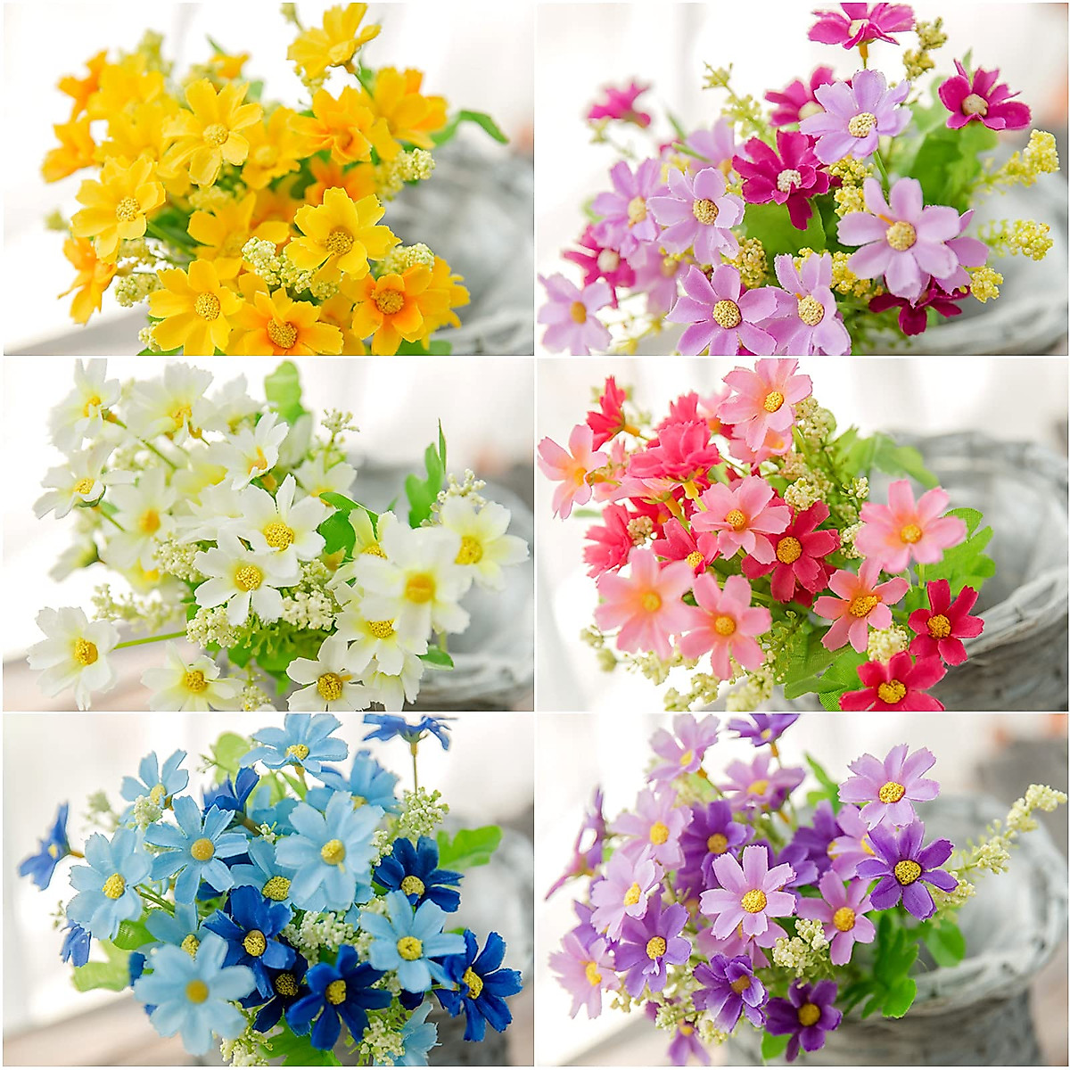 Leaflai 6Pack Artificial Flowers for Outdoors, UV Resistant Outdoors Fake Plants Faux Plastic Flower in Bulk for Hanging Planters Outside Porch Vase Home Window Garden Decoration
