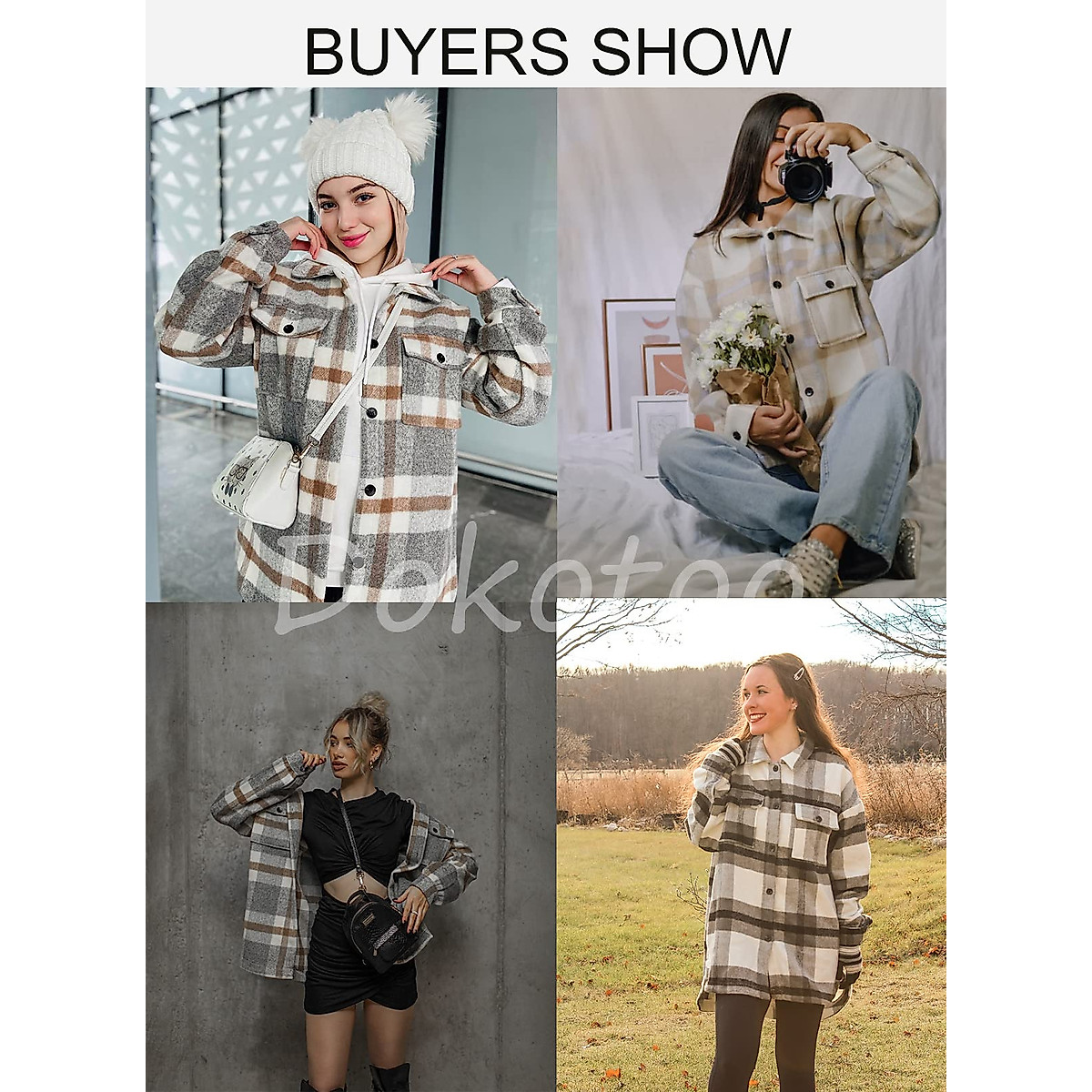 Dokotoo Womens Flannel Shirt Fashion Plaid Button Down Long Sleeve Shirts for Women Turn Down Collared Shacket Jacket Comfy Winter Coats for Ladies Tops with Pockets Pink Large