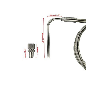 DTC J Type Thermocouple Temperature Sensors for Exhaust Gas with 90° Bend Probe and 1/8” NPT Compression Fittings