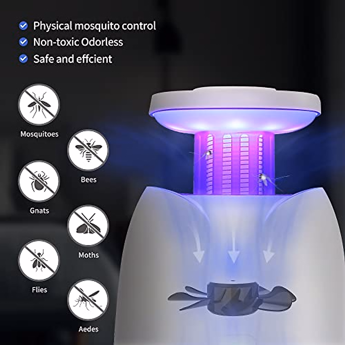 Lulu Home 4-in-1 Electric Bug Zapper, 1800V High Voltage Lighted Mosquito Trap with Strong Fan Wind, Plug-in Insect Catcher Lamp for Home Kitchen Indoor Fly Mosquito Gnat Month Fruit Flies Control