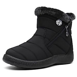 Hsyooes Womens Warm Fur Lined Winter Snow Boots Waterproof Ankle Boots Outdoor Booties Comfortable Shoes for Women,Black,11 M US=Label Size 43