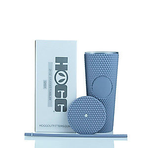 Hogg 24oz Studded Tumbler - Grey, Iced Coffee Cups with Lids Reusable, 24 oz Tumbler with Lid and Straw, Venti Reusable Iced Coffee Cup, Bling Cup, DIY Circle for Vinyl or Stickers, Grey Tumbler