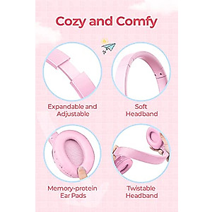 E5 Kids Wireless Headphones with Microphone, Bluetooth 5.0 Over Ear Wireless Kids Headphones with Volume Control 85dB/93dB, 40H Playtime,Sharing Function,for School/iPad/Tablet/Boys/Girls (Pink)