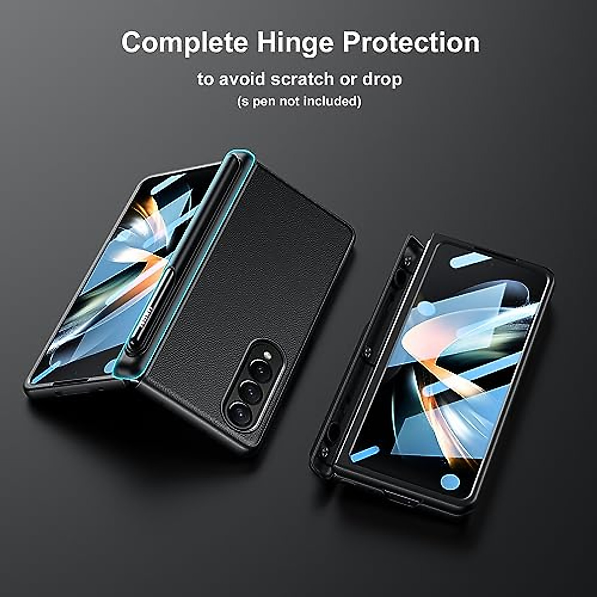 Libeagle Compatible with Samsung Galaxy Z Fold 4 Case, Support All Magsafe Accessories, Leather Back, Removable S Pen Holder on Hinge Protection, Screen Protector, Magnetic Cover 5G 2022 - Black