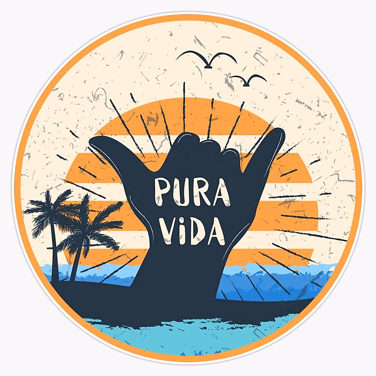 Pura Vida - Costa Rica Shaka Vinyl Sticker Waterproof Bumper Sticker Laptop Window Decal 5inch, LEU3-SM-STICKERS-6145