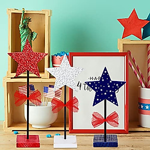 3 Pieces 4th of July Tiered Tray Decor Wood Memorial Day Decorations Wooden Firework Patriotic Rustic Centerpieces Farmhouse Independence Day Wooden Table Decoration for Home Tables (Fresh Style)