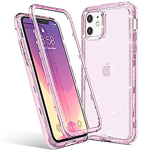 ULAK Compatible with iPhone 11 Case Clear Glitter, Hybrid 3 in 1 Shockproof Protective Phone Case Designed for Women Girls, Heavy Duty Bumper Cover for iPhone 11 6.1 inch, Pink Glitter