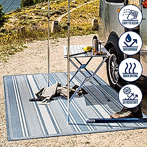 JONATHAN Y SMB202E-8 Haynes Modern Double Stripe Indoor Outdoor Area-Rug, Rustic, Transitional, Farmhouse Easy-Cleaning,Bedroom,Kitchen,Backyard,Patio,Non Shedding, Blue/Light Gray, 8 X 10