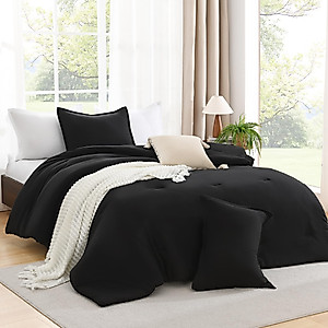 Andency Black Full Size Comforter Set, 3 Pieces Fluffy Solid Bedding Comforters & Sets, All Season Soft Lightweight Microfiber Bed Blanket Set for Kids Teens Boys