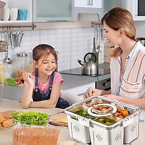 Fridge Storage Containers for Fruits and Vegetables Reusable 4 Removable Basket Fridge Organizers and Storage with Handle Produce Saver Fresh Keeper Bin Basket with Lids & Removable Drain Tray