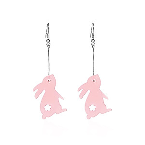 Pingyongchang Cute Animals Rabbit Bunny Acrylic Dangle Drop Harajuku Lightweight Earrings for Women Easter Jewelry Birthday Gift