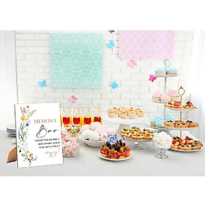 Boho Wildflower Bridal Shower Mimosa Bar Sign, Table Decor Bridal Shower Sign, Pack of 1 Wooden Tabletop Sign with Stand, Bridal Shower Decorations, Wedding Shower Supplies - XG05