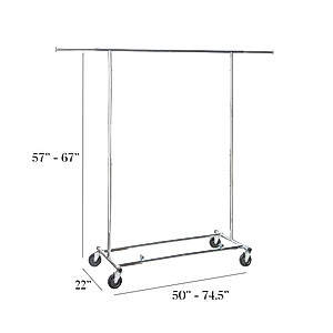 Richards Homewares Adjustable Rolling Garment Rack, 50 to 74.5 L x 22 W x 57 to 67-Inch H, Chrome