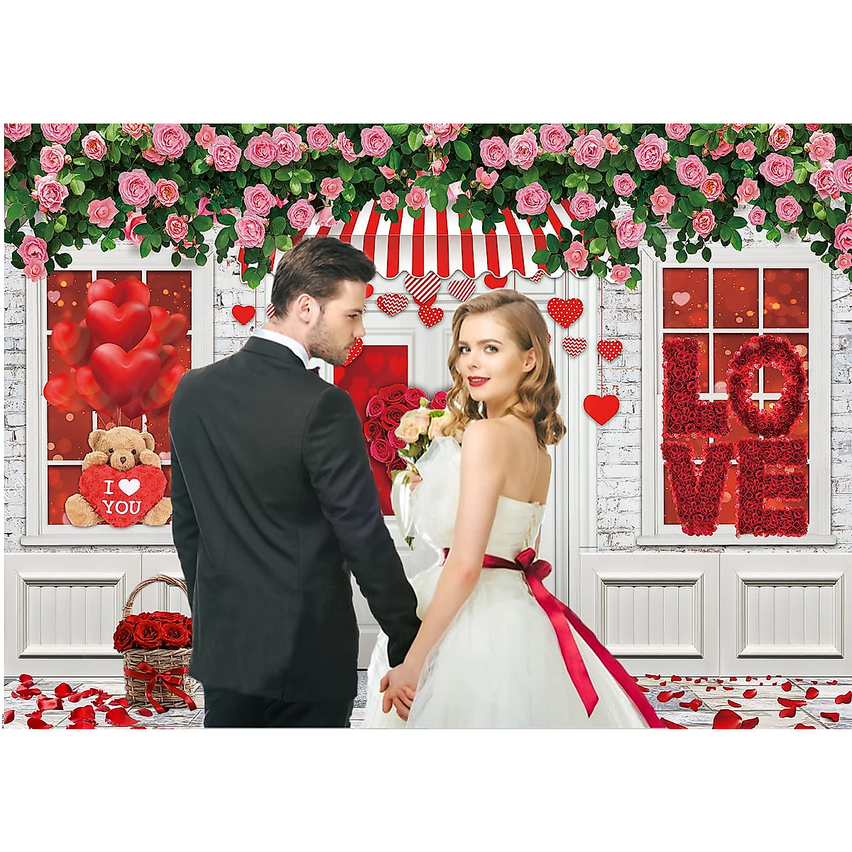 CHAIYA 8X6ft Mother's Day Backdrop Valentine's Day Store Flower Love Heart Background Wedding Bridal Shower Party Decor Banner Valentine's Day Party Decoration CY-256