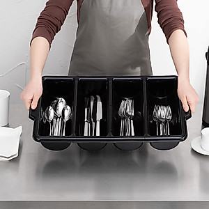 RW Clean 21.9 x 14.2 x 3.5 Inch Silverware Organizer, 1 Crack-Resistant Cutlery Tray - 4 Compartments, Built-In Handles, Black Plastic Utensils Drawer Holder, Wrap-Resistant, For Kitchen Organization