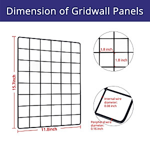WELLCO Grid Wall Panels, 15.7"x 11.8" Grid Wall for Any Retail Display, Portable and Assembled Wall Grid with Extra Joining Clips and Hooks, 4 Pack, Black