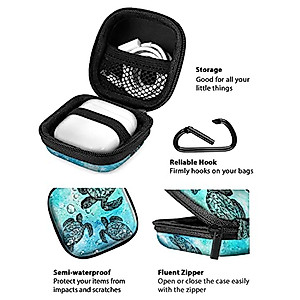 WIRESTER Portable Wireless Headphone Case, Earphone Storage Bag Carrying Case, Earbud Holder with Black Carabiner Compatible with Apple Airpods - Ocean Sea Turtles