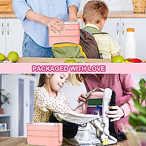 jijoe 27 PCs Bento Box Lunch Box Kit, Stackable 3-in-1 Compartment Japanese Lunch Box Set w/Soup Cup Sauce Can, Spoon Fork, Cake Cups, Fruit Picks, Snack Bags, Leakproof Lunch Containers