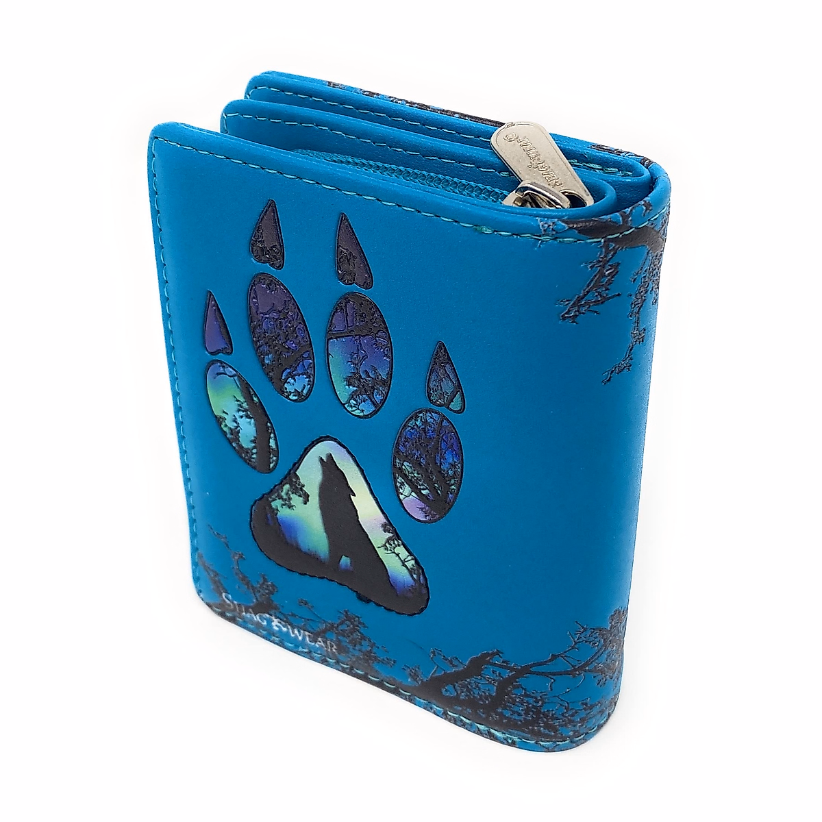 Shag Wear Wolf Paw Small Animal Wallet for Women and Teen Girls Vegan Faux Leather Light Blue 4.5"
