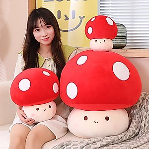 SNOWOLF Cute Mushroom Plush Toy 3D Soft Red Mushroom Plushie Pillow Kawaii Squishy Doll Stuffed Hugging Pillows Gift for Girls Kids Women Decor Christmas Valentines Party, 9.8inch