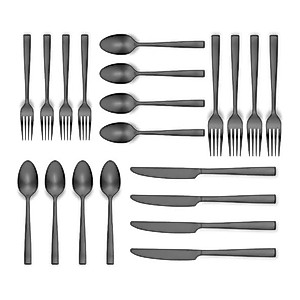 ORNATIVE - Iola Flatware Set with Service for 4, Set Includes Knives, Forks & Spoons for Home, Kitchen & Restaurant, 18/0 Stainless Steel Material & Dishwasher Safe - 20 Pieces, Matte Black