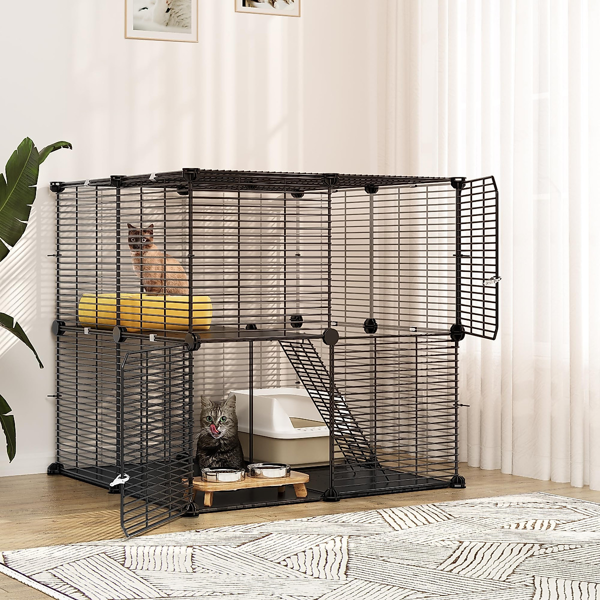 YITAHOME Cat Cage 2 Tier Indoor Cat Enclosures Kitten Cage DIY Pet Playpen Metal Kennel for 1-2 Cats, Ferret, Chinchilla, Rabbit, Small Animals, Kitty, Squirrel, RV Travel, Camping