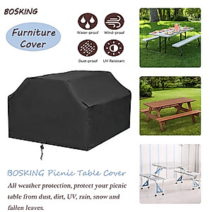 BOSKING 73 Inch Waterproof Picnic Table Cover Black Outdoor Folding Picnic Table Chair Covers Patio Camping Table Bench Covers Rectangle Furniture Cover for Outdoor Backyard Patio Deck Porch (73x59x31.5in)